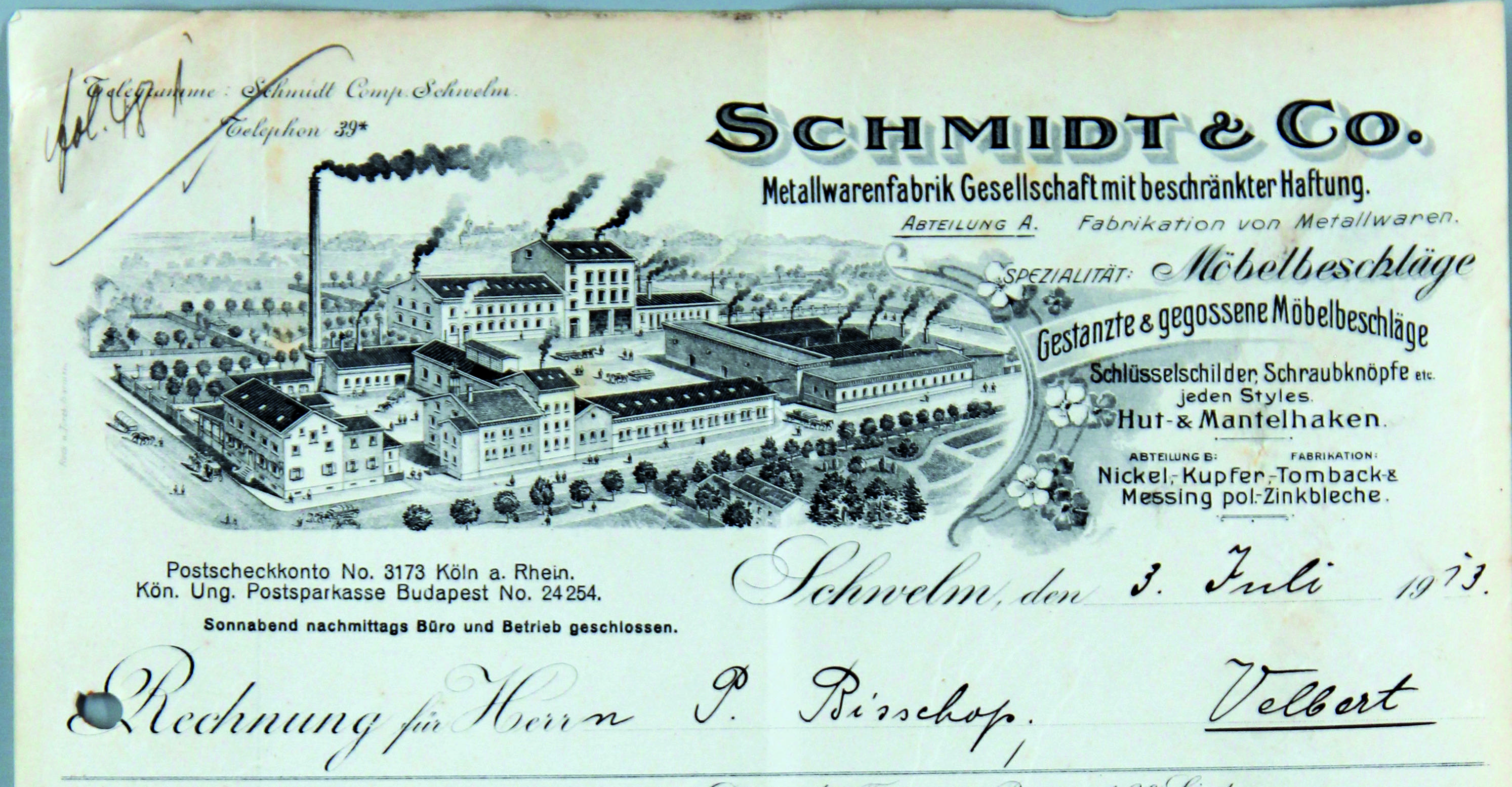 P. BISSCHOP GMBH - Die wichtigsten Handelspartner im Jahre 1913
